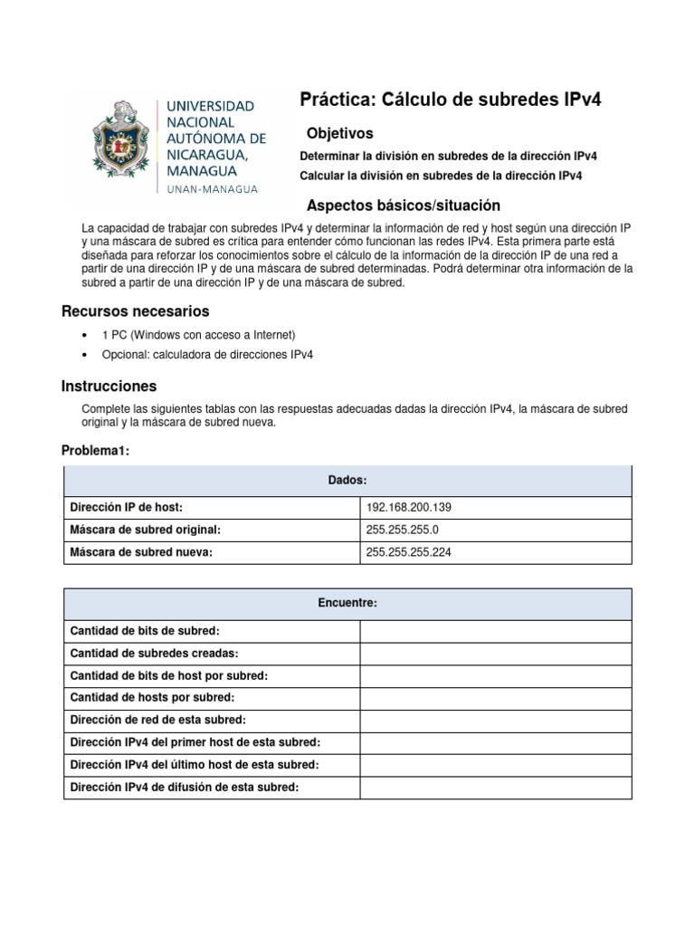 Practica Sub Red IPV4 Alumno | PDF | Dirección IP | Ciencias de la Computación