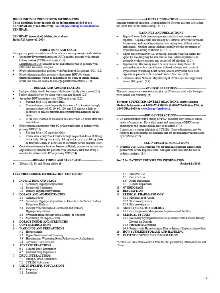 Sensipar Pi HCP English | PDF | Pregnancy | Chronic Kidney Disease