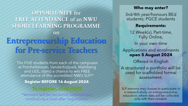 Free NWU Entrepreneurship Course for Teachers | PDF