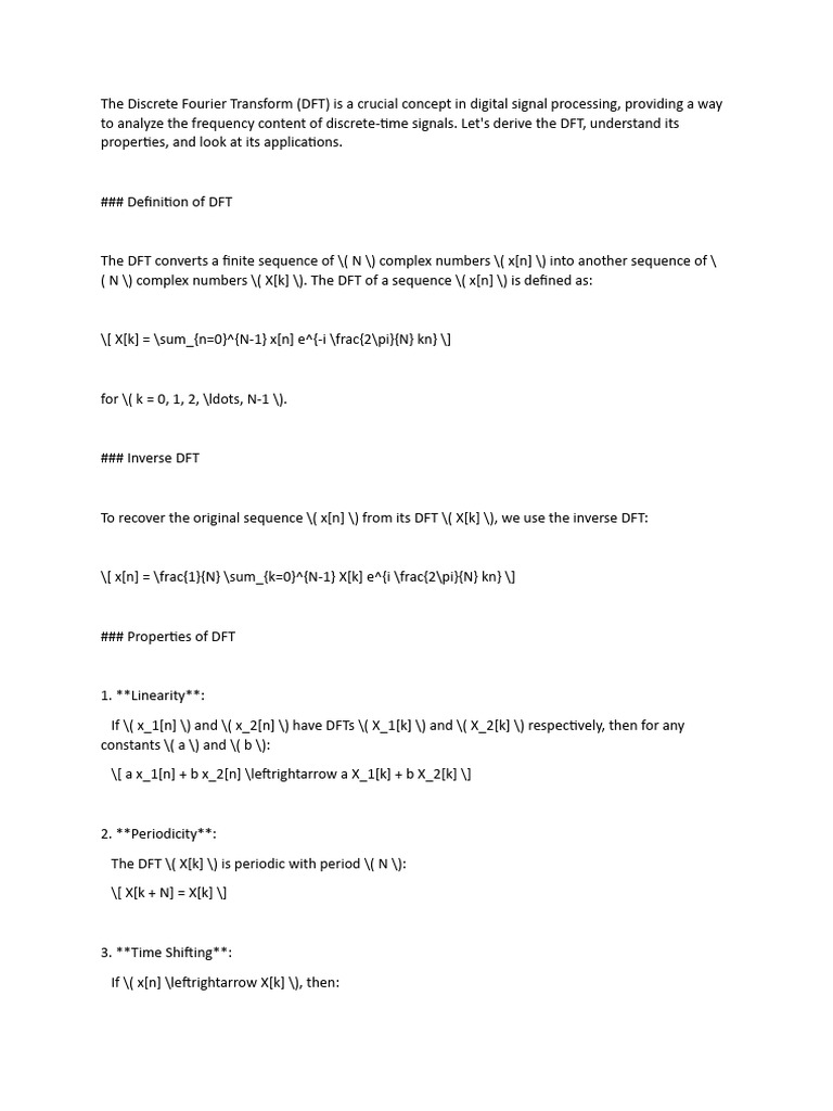 DFT | PDF | Discrete Fourier Transform | Fast Fourier Transform