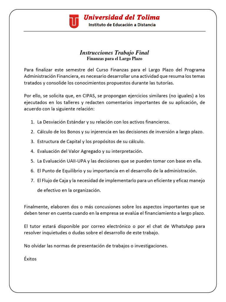 Instrucciones Trabajo Final | PDF | Negocios