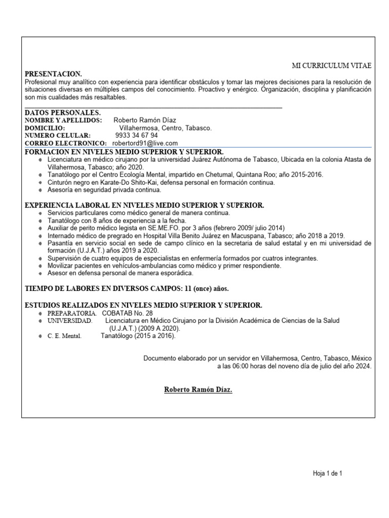 Curriculum Vitae | PDF | Medicina | Cuidado de la salud