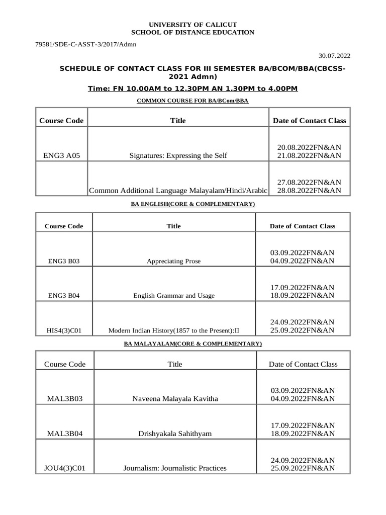 Ug Contact Class 2021 Admn | PDF