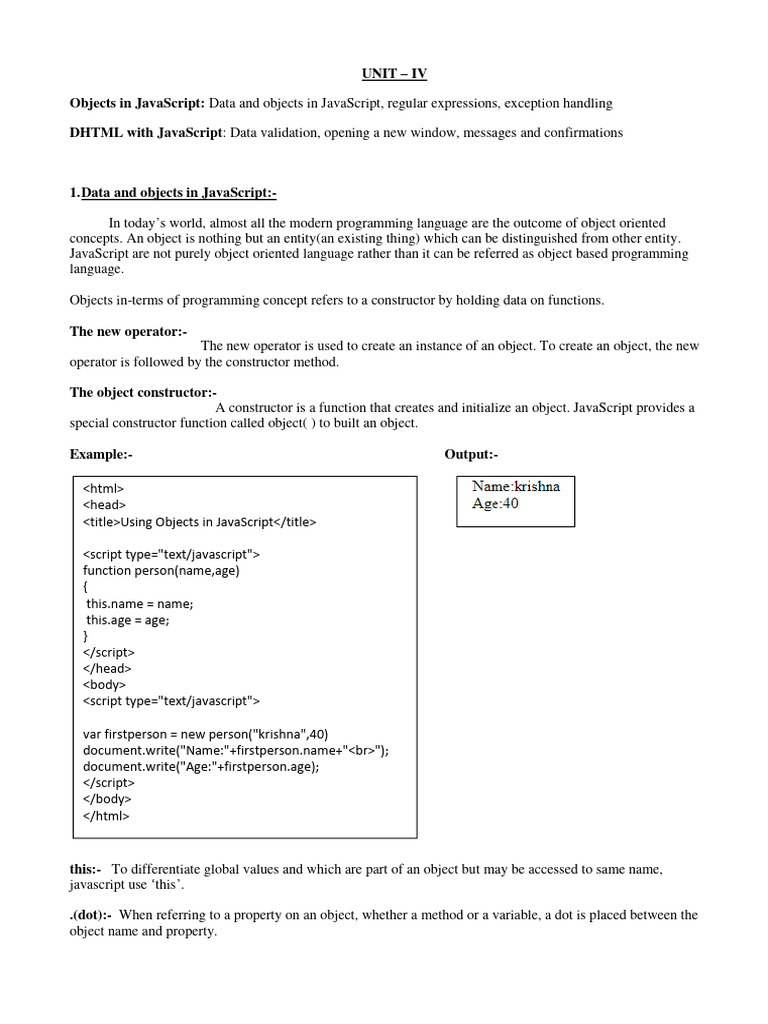 Web Technology Unit 4 | PDF | Object (Computer Science) | Java Script Web Technology Unit 4 | PDF | Object (Computer Science) | Java Script