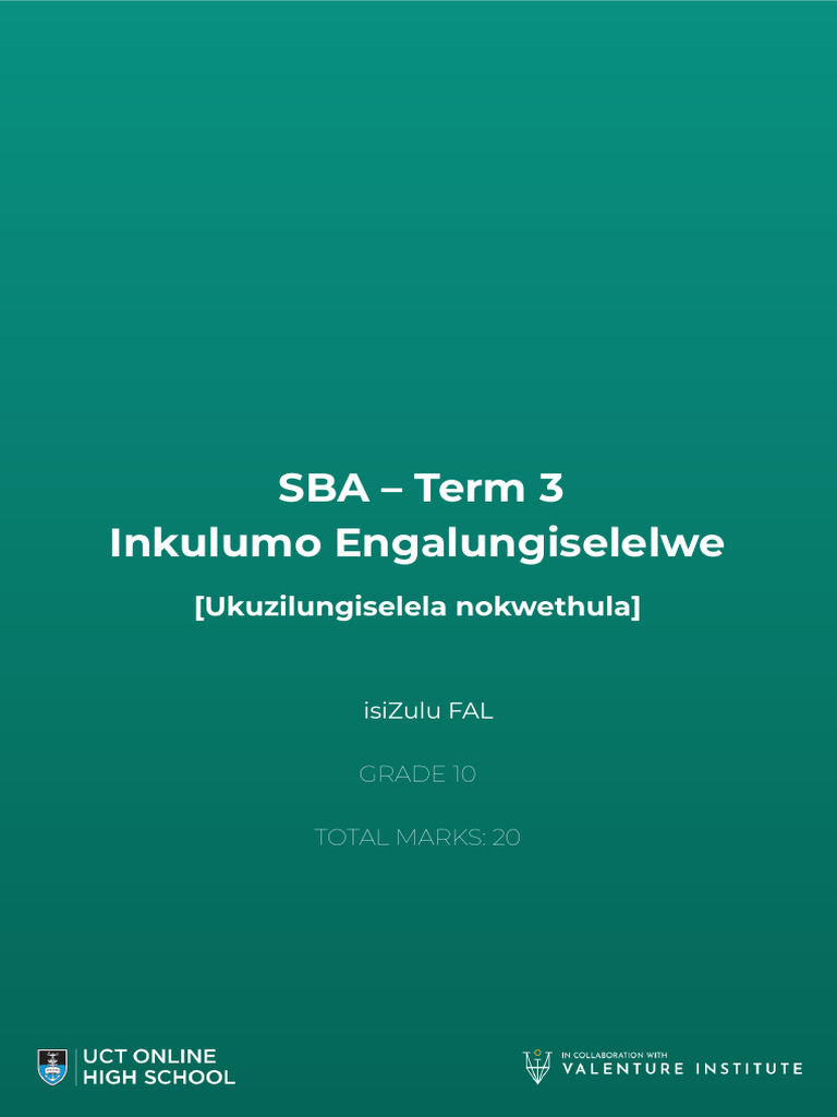 G10 IsiZulu Term 3 SBAM19 Question | PDF | Learning | Human Communication