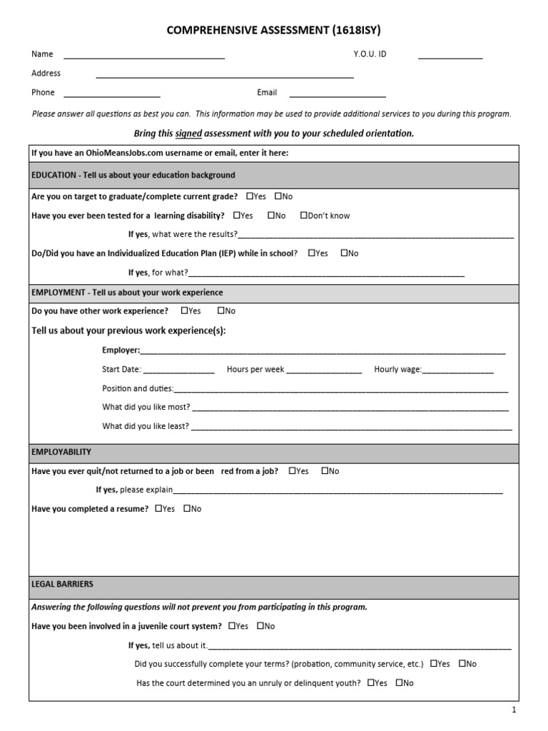 Comprehensive Employment Assessment Form | PDF | Psychology ...