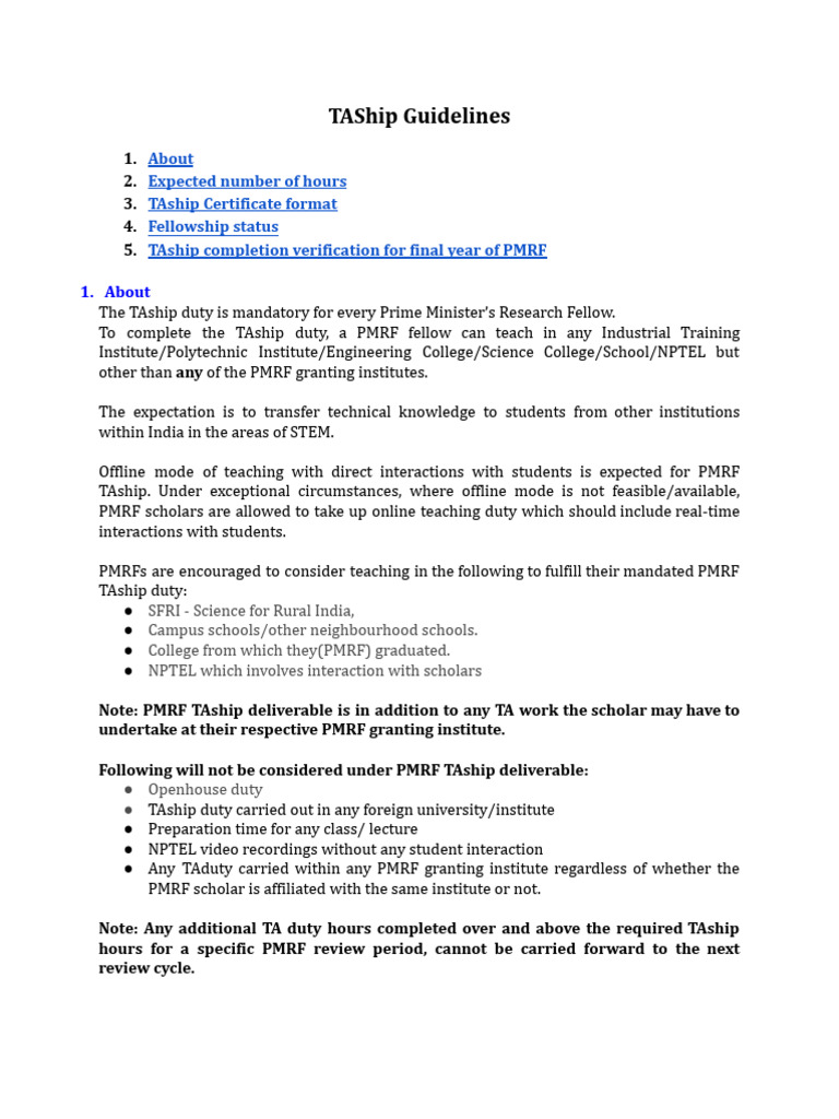 TAship Guidelines - PMRF | PDF | Teaching Assistant TAship Guidelines - PMRF | PDF | Teaching Assistant