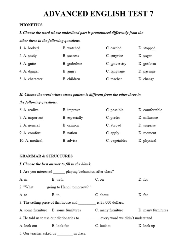 Advanced English Test 7 | PDF | Water | Earth