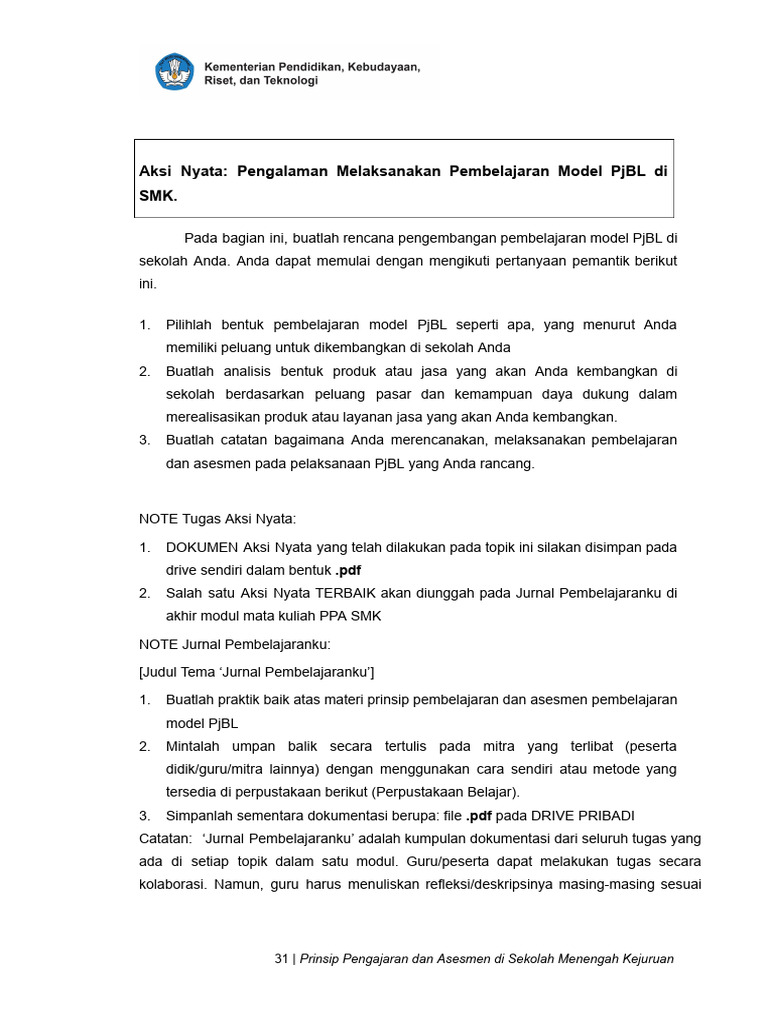 07 PPA - SMK - TOPIK1g - Pengalaman Melaksanakan Pembelajaran Model PJBL Di SMK | PDF | Bisnis ...