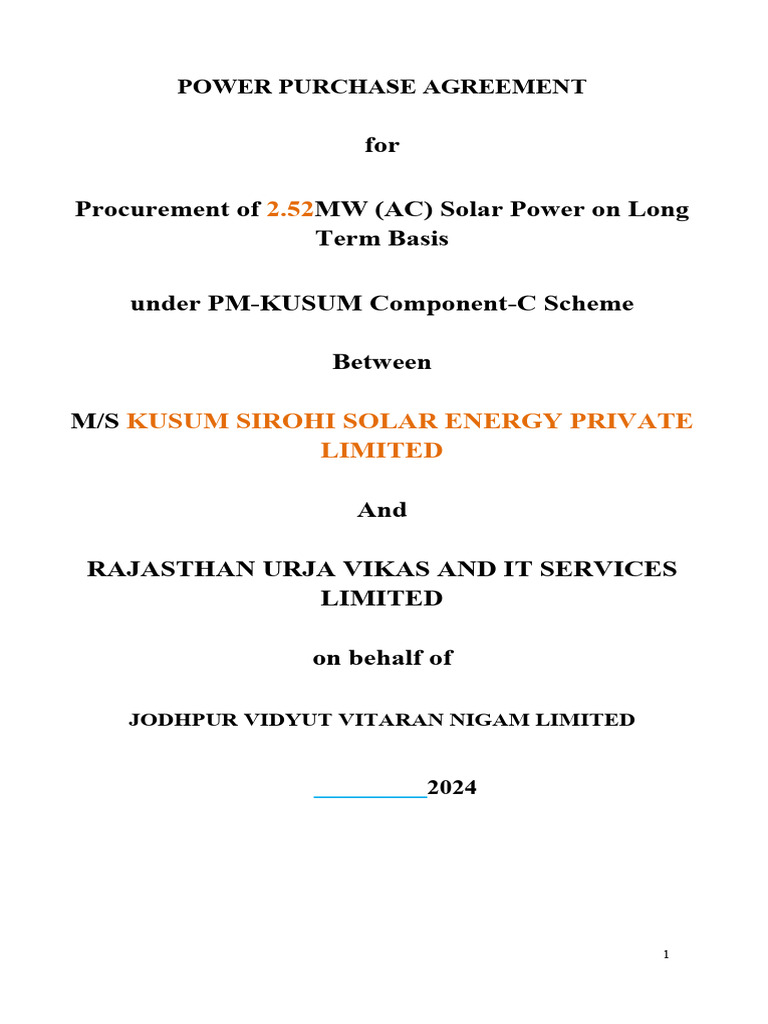 Ppa Format - 2 | PDF | Electrical Grid | Electrical Substation