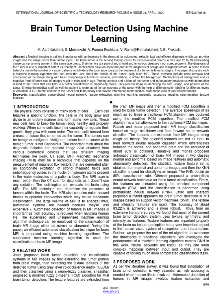 Brain Tumor Detection Using Machine Learning Pdf Magnetic Resonance