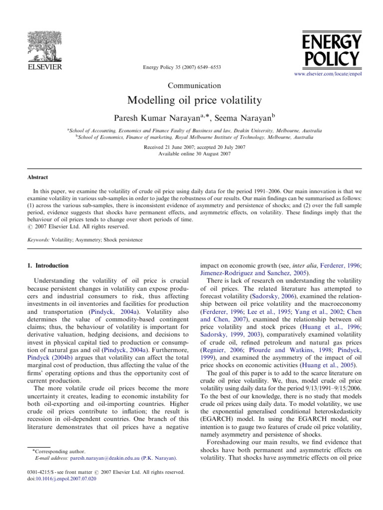 Modeling Oil Price Volatility | PDF | Volatility (Finance) | Price Of Oil