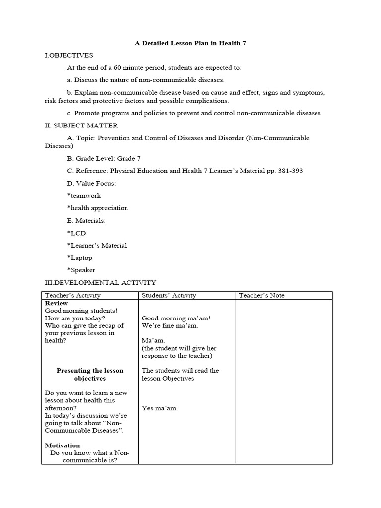 Lesson Plan | PDF | Inflammation | Non Communicable Disease