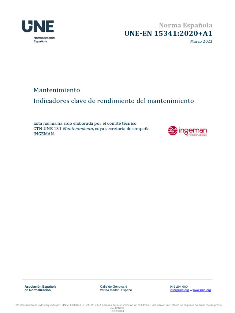 Une-En 15341 | PDF | Indicador de rendimiento | Software