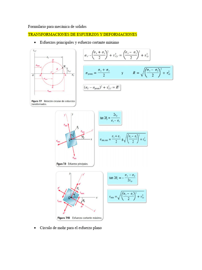 Formulario para Mecánica de Solidos | PDF