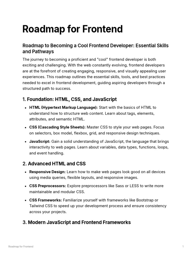 Roadmap For Frontend | PDF | Html | World Wide Web