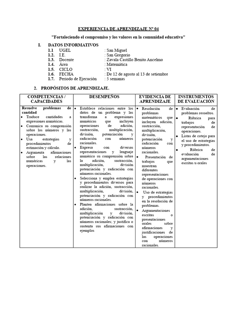EXPERIENCIA DE APRENDIZAJE #03 - Fortaleciendo El Compromiso y Los Valores en La Comunidad ...