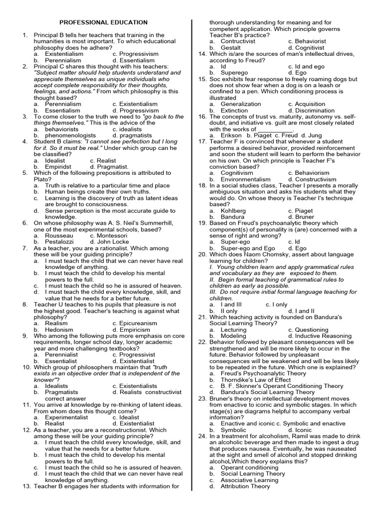 PROFED PracticeTests | PDF | Id | Teachers