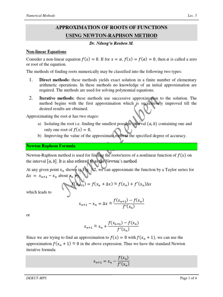 SMA 3261 - Lecture 5 - Newton-Raphson - Method | PDF | Zero Of A Function | Numerical Analysis