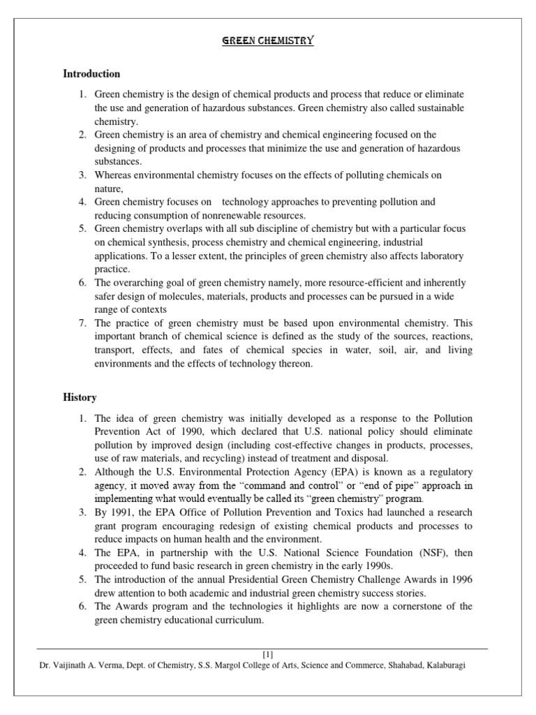 Green Chemistry Notes BSC VI Sem 6 2 | PDF | Green Chemistry | Chemistry