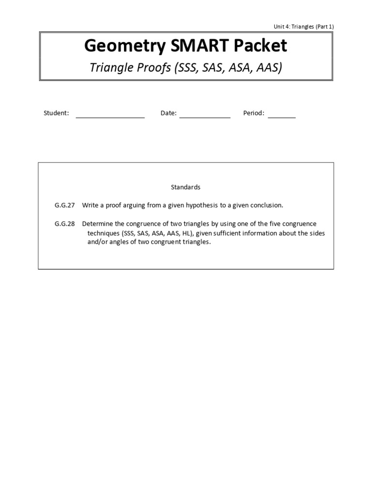 Geometry Smart Packet Triangle Proofs Sss Sas Asa Aas Pdf