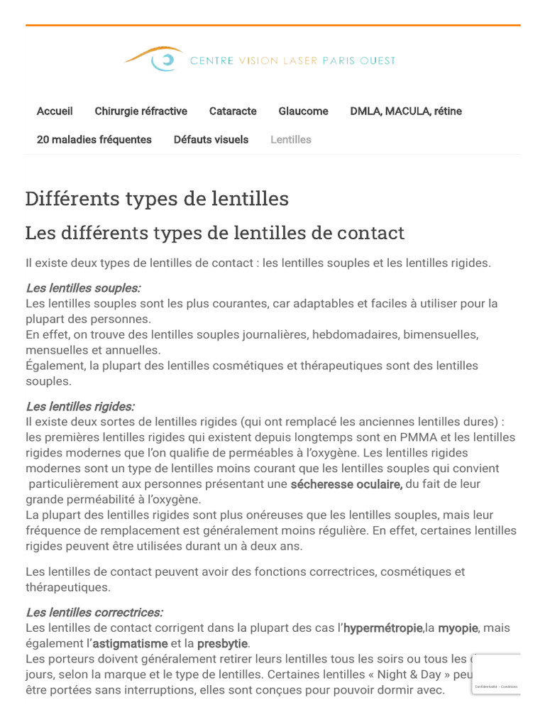 Types de lentilles de contact expliqués | PDF | Lentilles de contact ...