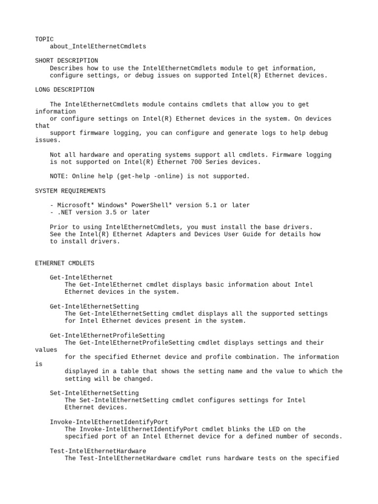 About IntelEthernetCmdlets - Help | PDF | Computer Hardware | Computing Platforms