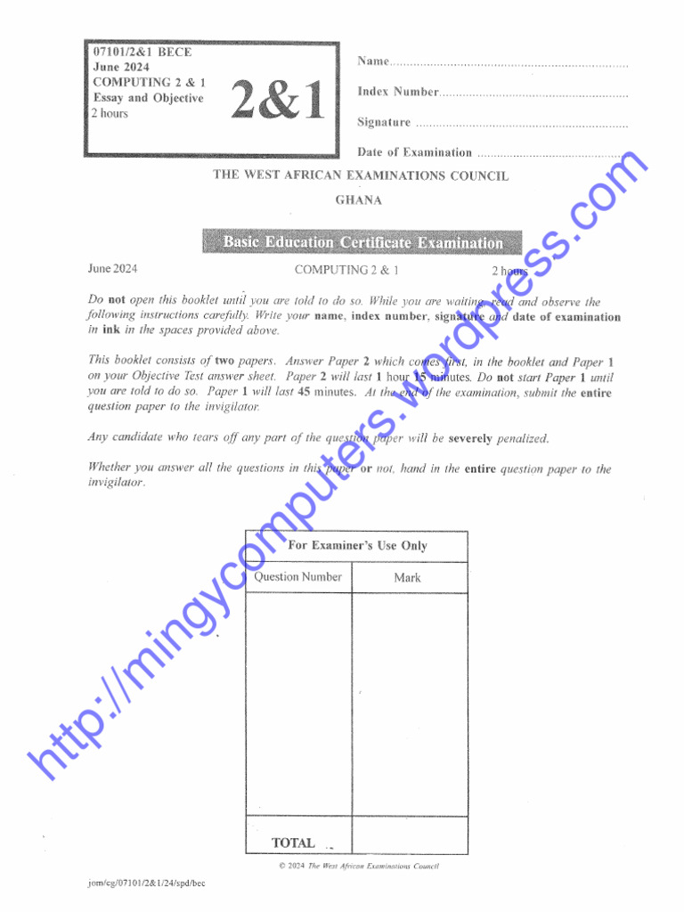 2024 Pasco Computing Bece July | PDF | Computer File | Printer (Computing)
