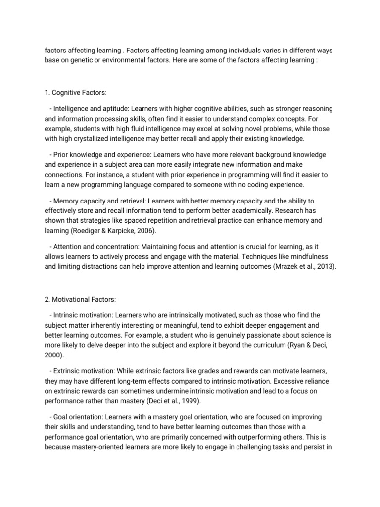Factors Affecting Learning | PDF