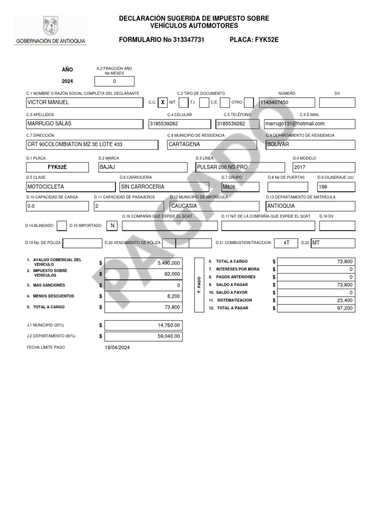 Declaracion Vehiculo Pdf