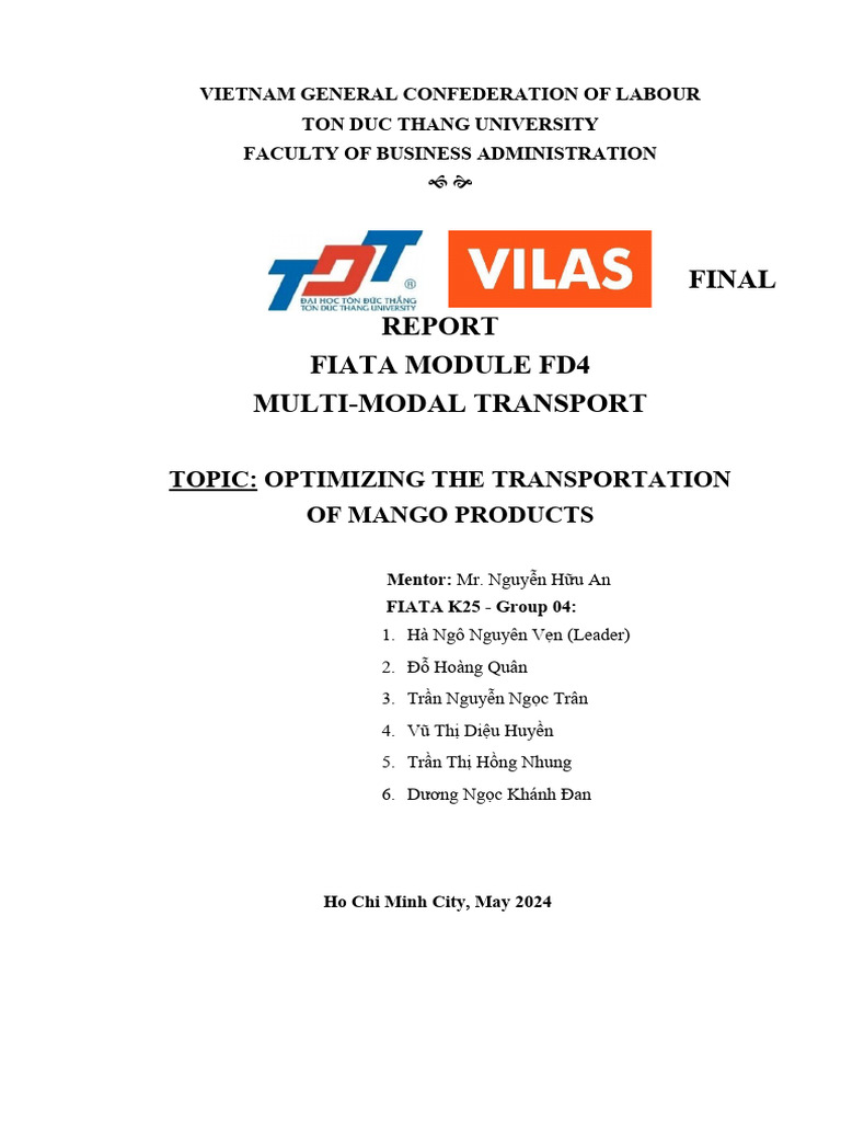 Final Fiata Module Fd4 Multi-Modal Transport: Topic: Optimizing The Transportation of Mango ...