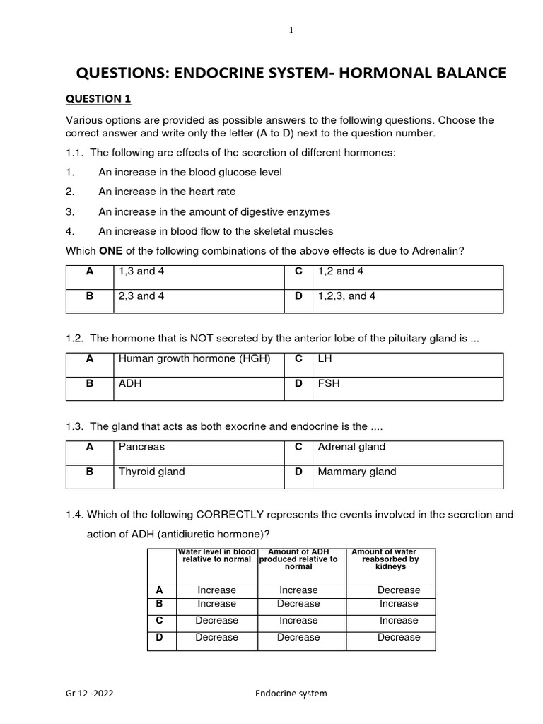 2020 Questions Endocrine System | PDF | Endocrine System | Hormone