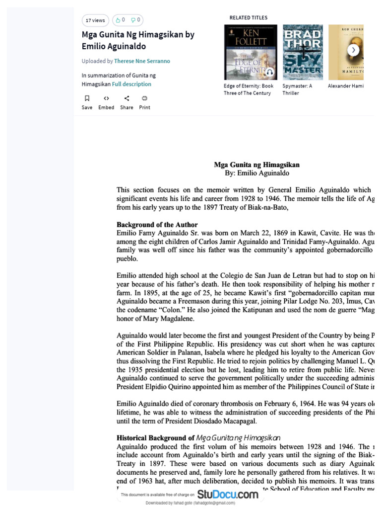 Mga Gunita NG Himagsikan by Emilio Aguinaldo Compress | PDF