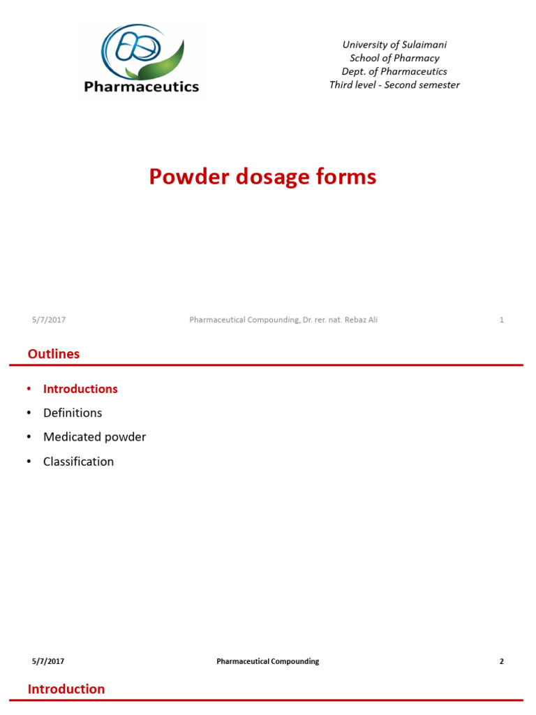 Powder Dosage Form Ceutics Sem1 | PDF | Tablet (Pharmacy) | Topical ...