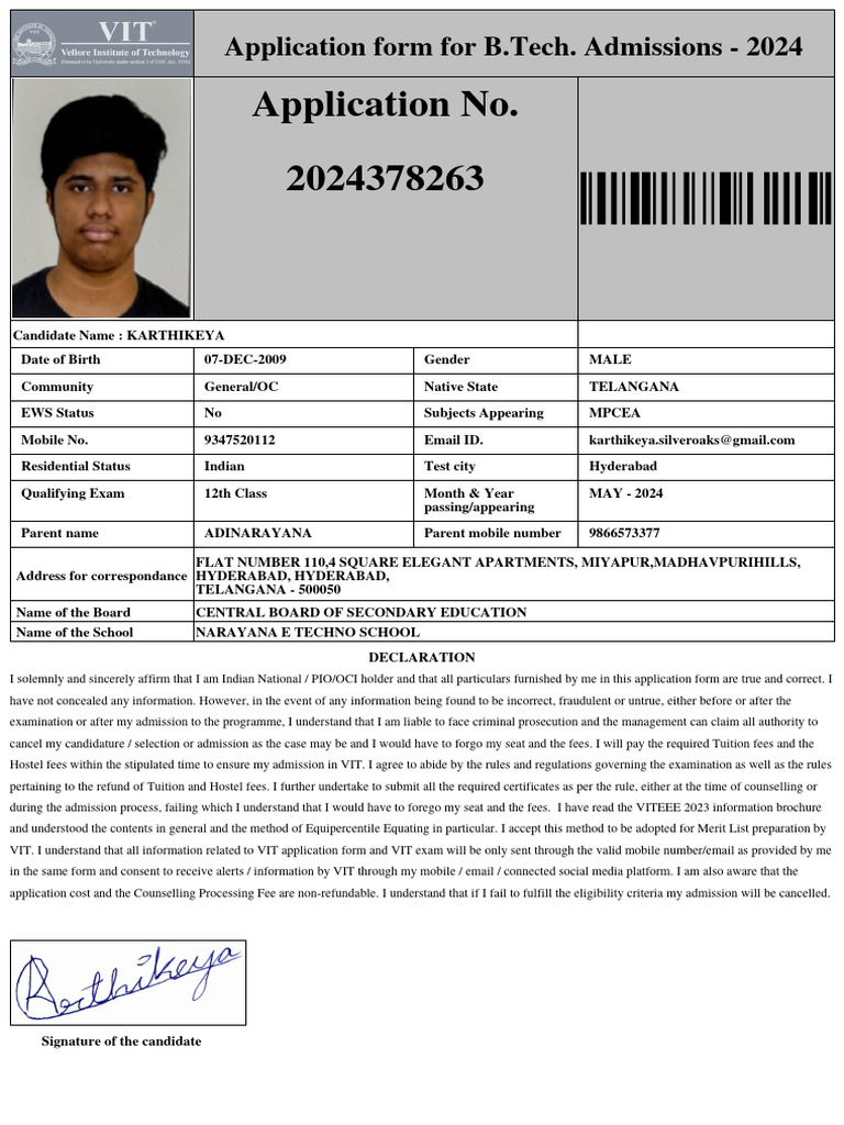 Vit College Applicatin | PDF