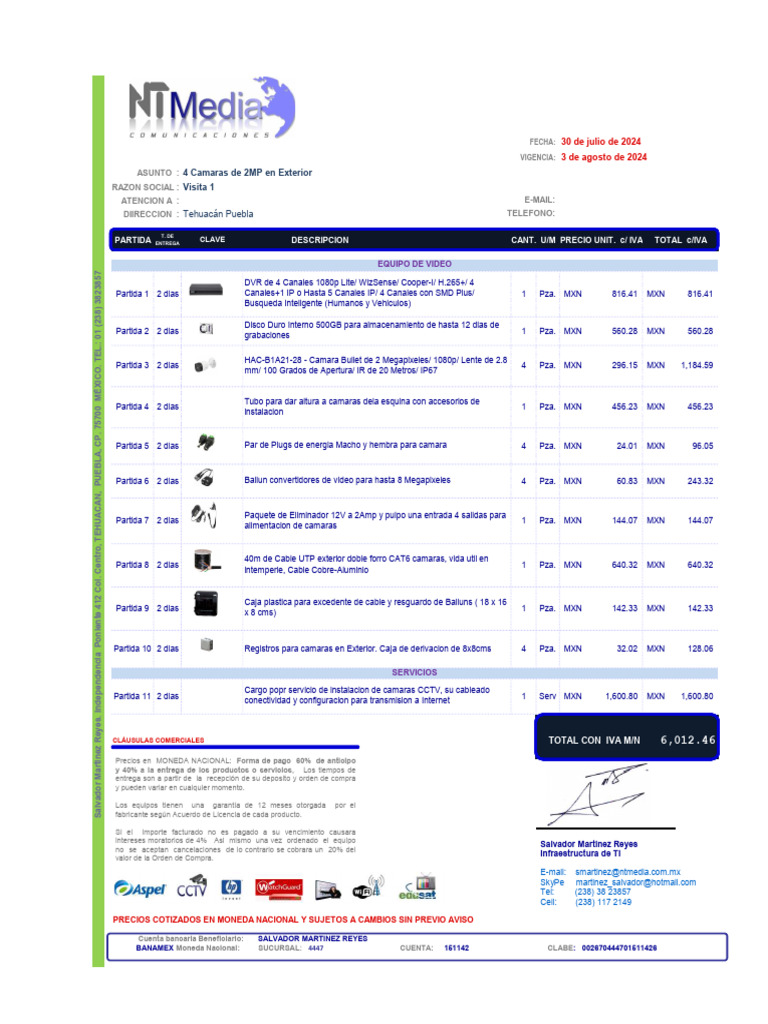 NTM Cotizacion - Camaras Visita1 | PDF