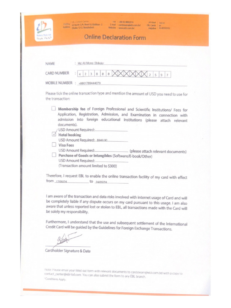 Online Declaration Form. | PDF