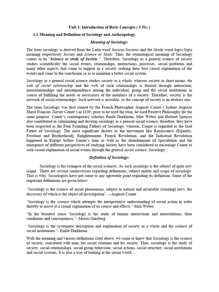 1st Unit Partial Notes Nalc Sociology | PDF | Sociology | Social Sciences