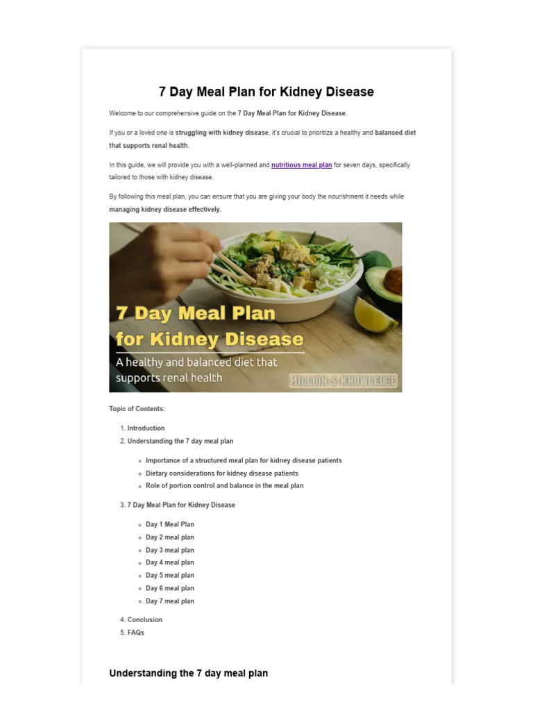 7-Day Kidney Disease Meal Plan Guide | PDF | Salad | Lunch