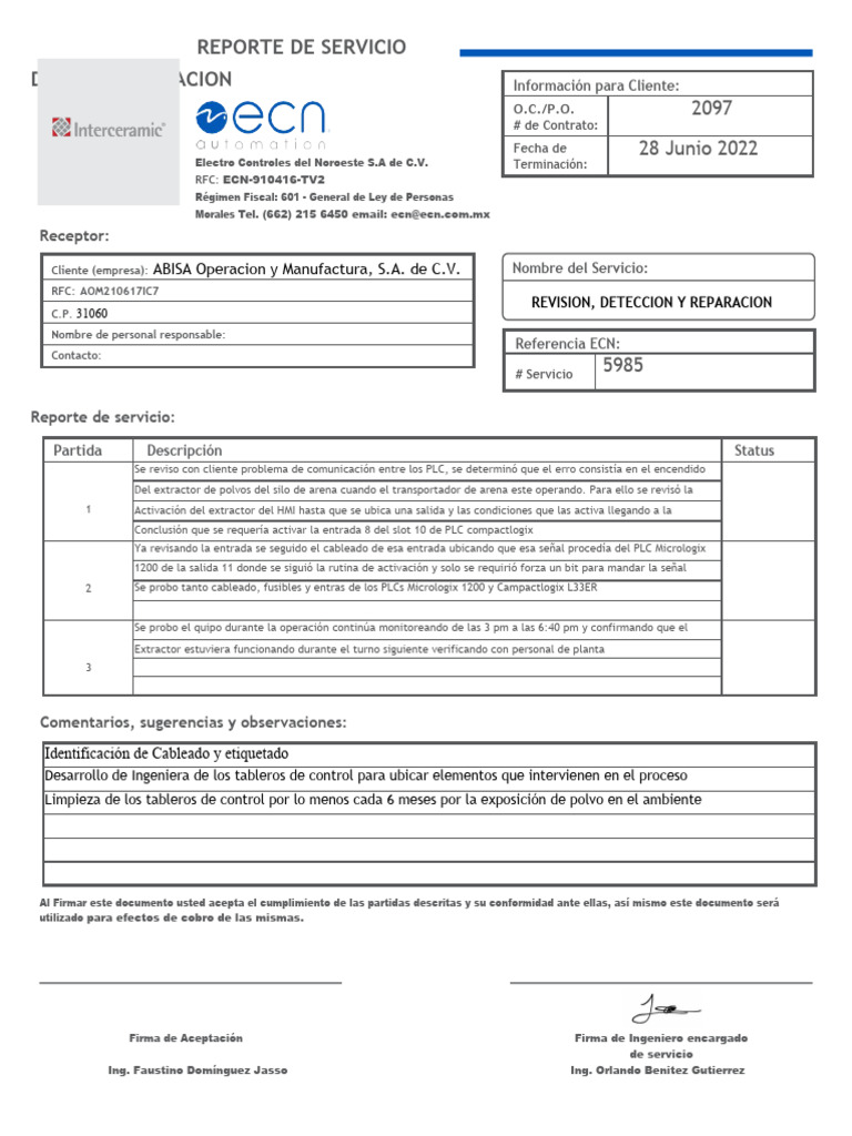 Formato - Reporte de Servicio-Editable | PDF
