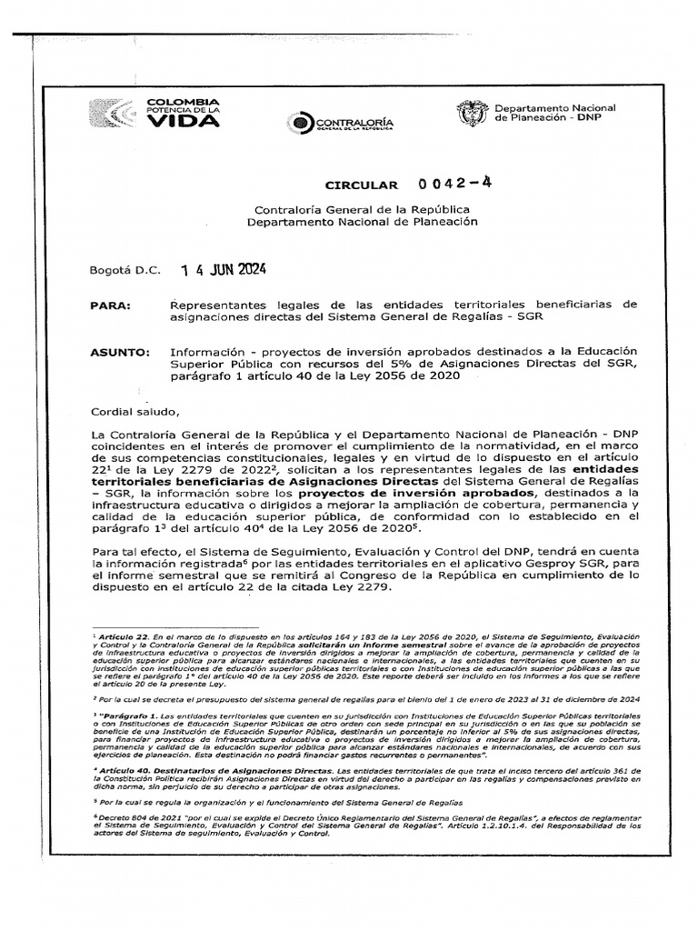 Circular Conjunta DNP - CGR 0042-4 de 14 de Junio de 2024 | PDF