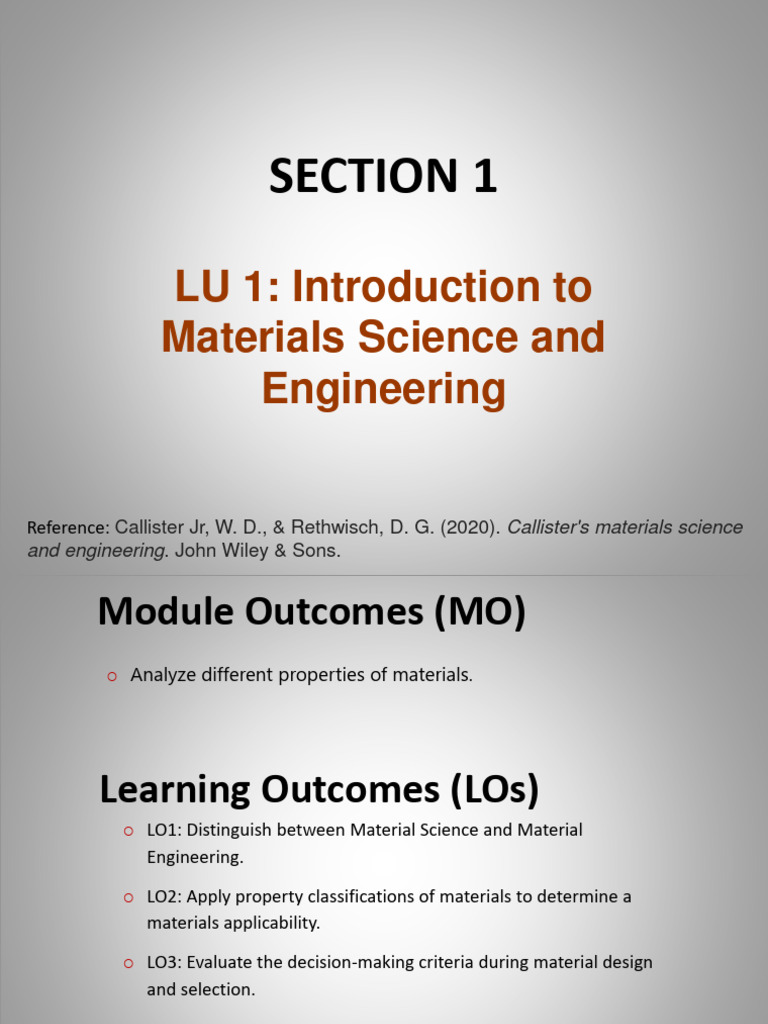Section 1 - Introduction To Materials Science and Engineering | PDF ... Section 1 - Introduction To Materials Science and Engineering | PDF ...