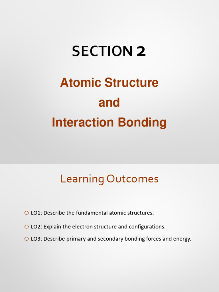 Section 2 Atomic Structure And Interatomic Bonding Pdf Chemical