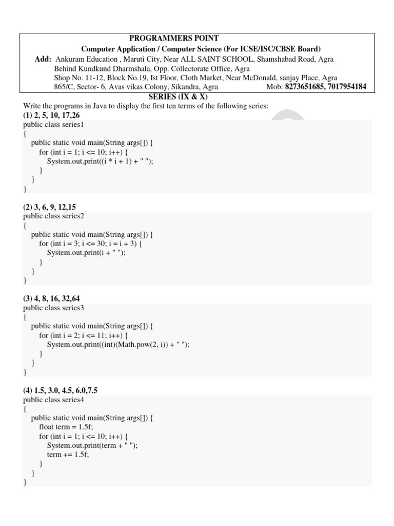 Java Series Programs for Students | PDF | Computer Programming | Software