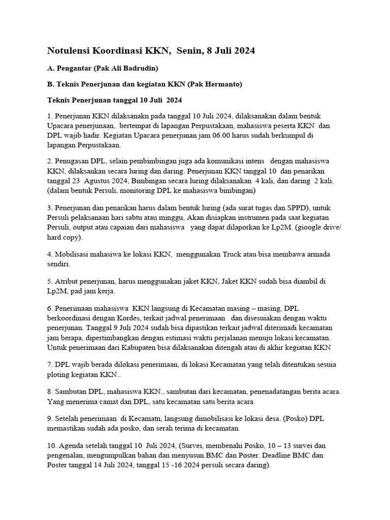 Notulensi Koordinasi KKN | PDF | Bisnis