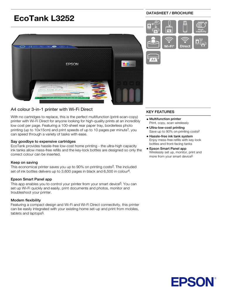 Ecotank l3252 Datasheet | PDF | Printer (Computing) | Microsoft Windows