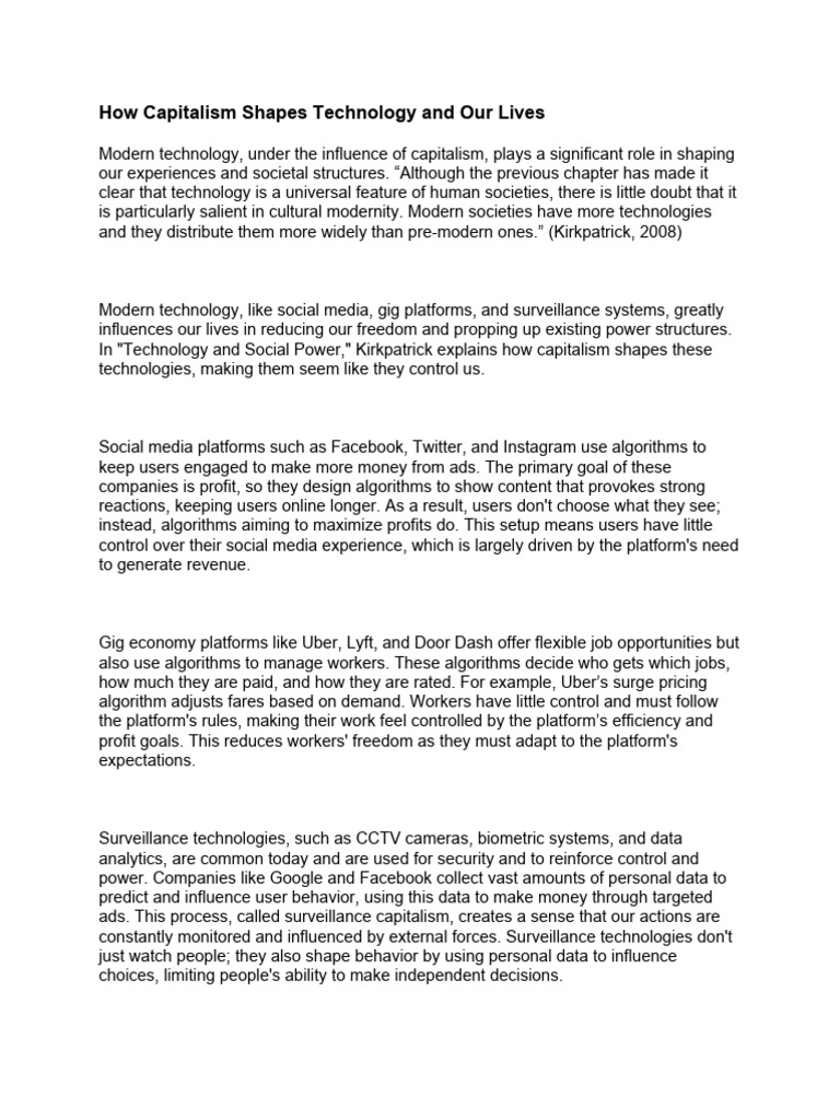 Dis. 3 - How Capitalism Shapes Technology and Our Lives | PDF | Social ...