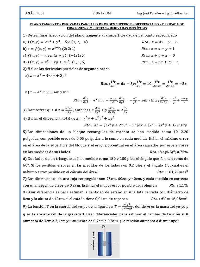 Ejercicio (12) - Plano Tangente. Derivadas Parciales de Orden Superior. Diferenciales. Derivadas ...