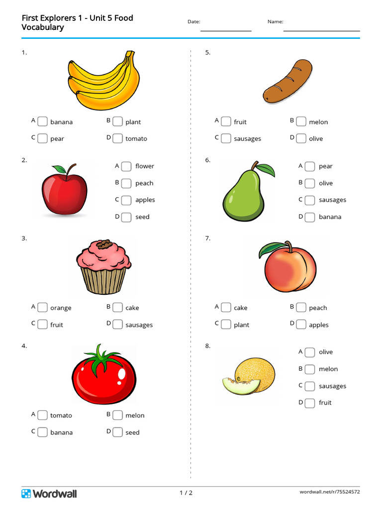 First Explorers 1 Unit 5 Food Vocabulary Quiz | PDF | Fruit | Foods