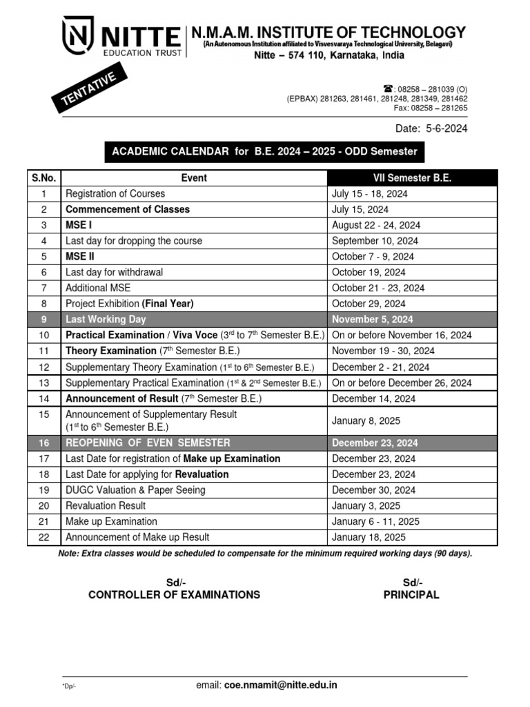 Academic Calendar ODD Sem - VII Sem - B.E. - 2024 - 25 | PDF | Academic ... Academic Calendar ODD Sem - VII Sem - B.E. - 2024 - 25 | PDF | Academic ...